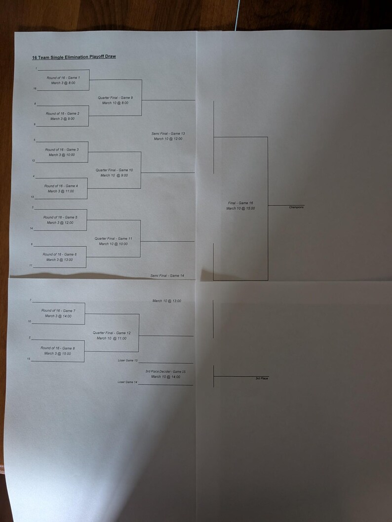 16 Team Round Robin and Playoff Draw Excel Spreadsheet Template Package ...