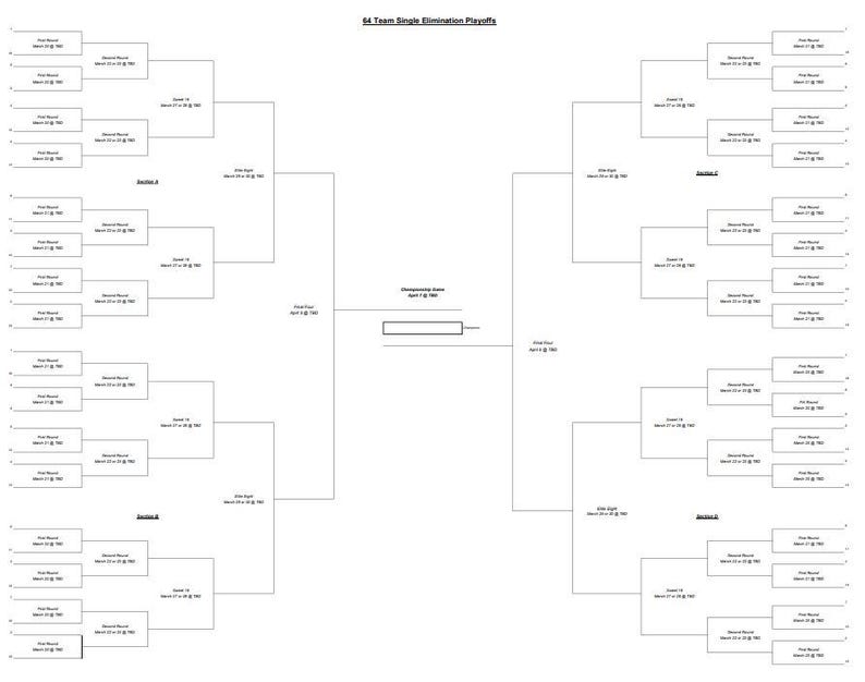 64 Team Single Elimination Playoff Draw, Printable Excel Template - Etsy