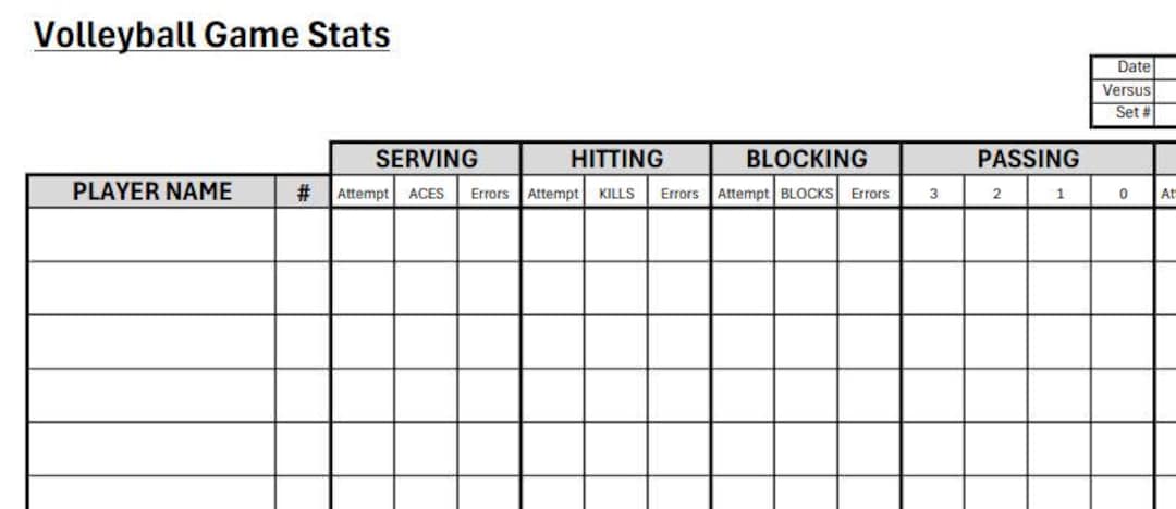 Volleyball Stat Sheet, Player Game Statistics Tracker, Serving, Hitting ...