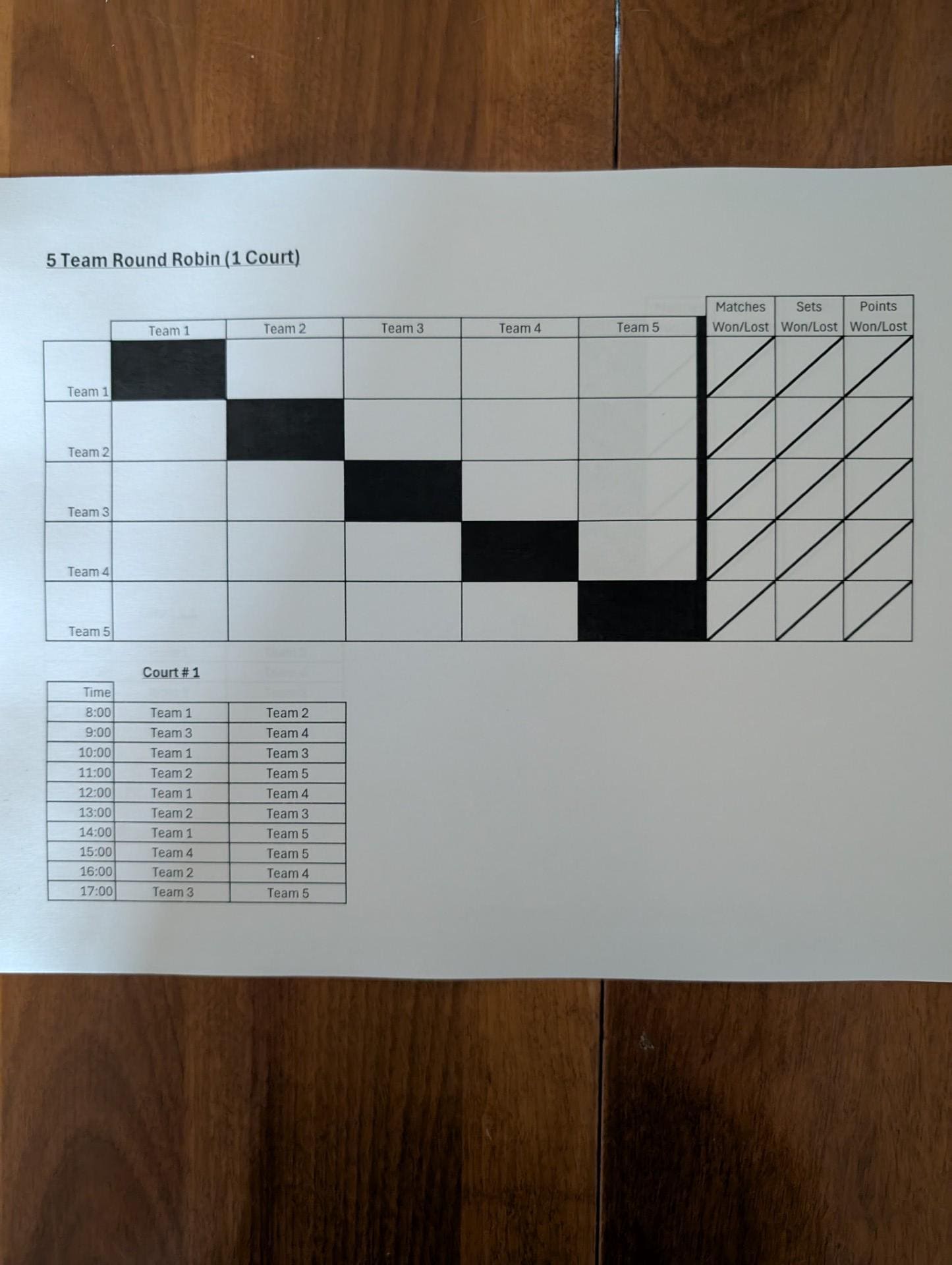 5 Team Round Robin Excel Template - Etsy