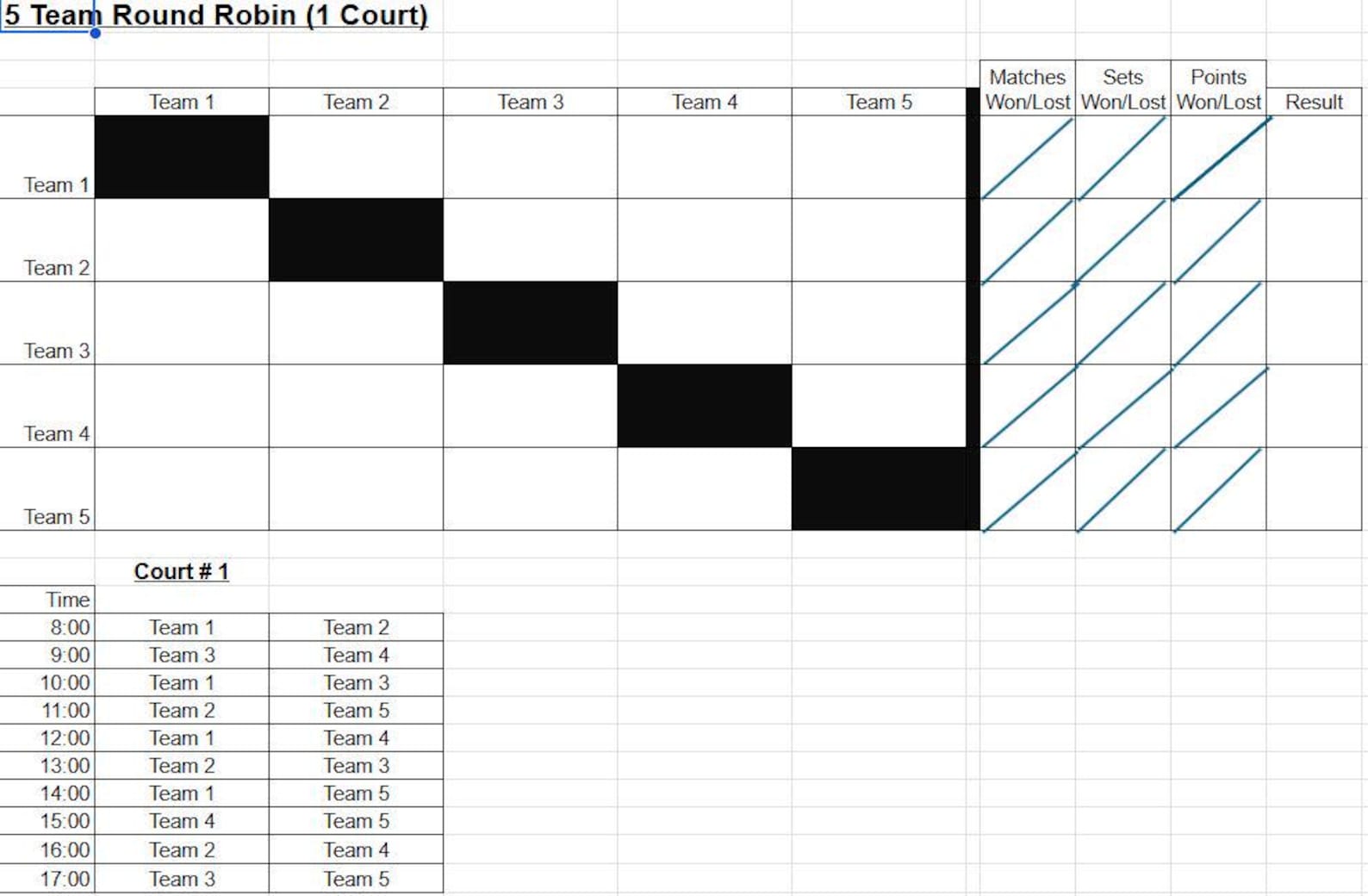 5 Team Round Robin Excel Template - Etsy