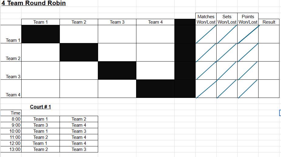 4 Team Round Robin Excel Template - Etsy