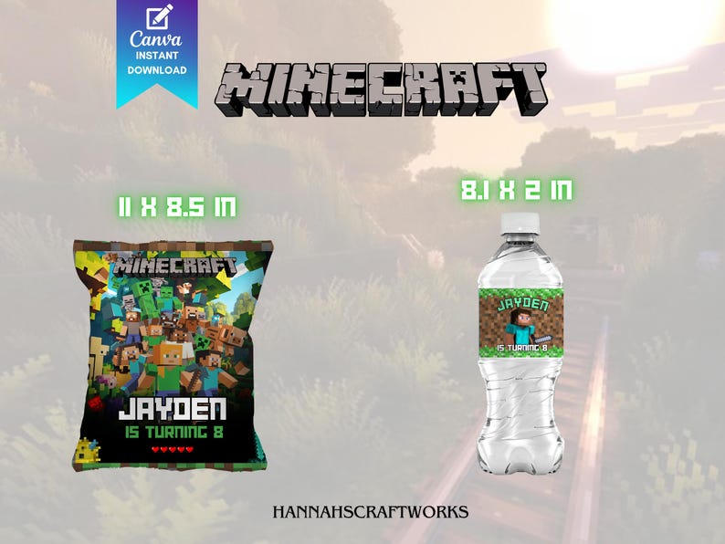 Editable Minecraft Party Favor Bundle, Minecrafter Birthday Party ...