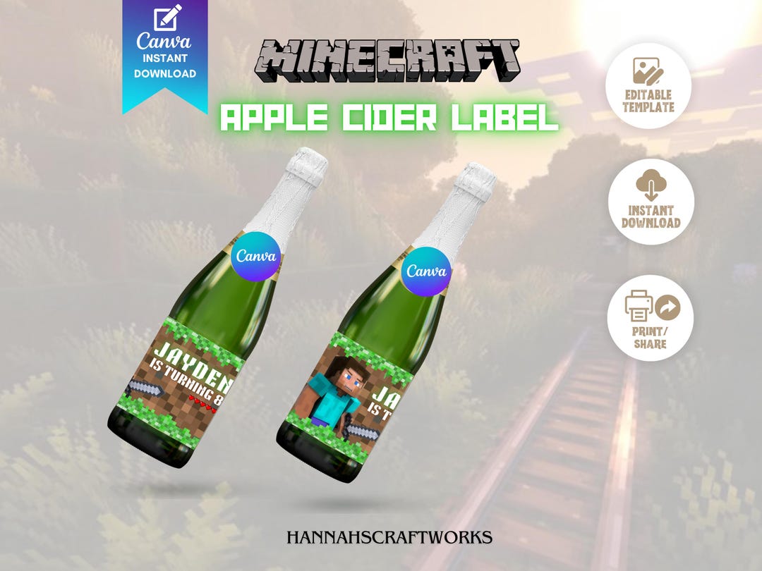 Editable Minecraft Apple Cider Label, Minecrafter Birthday, Printable ...