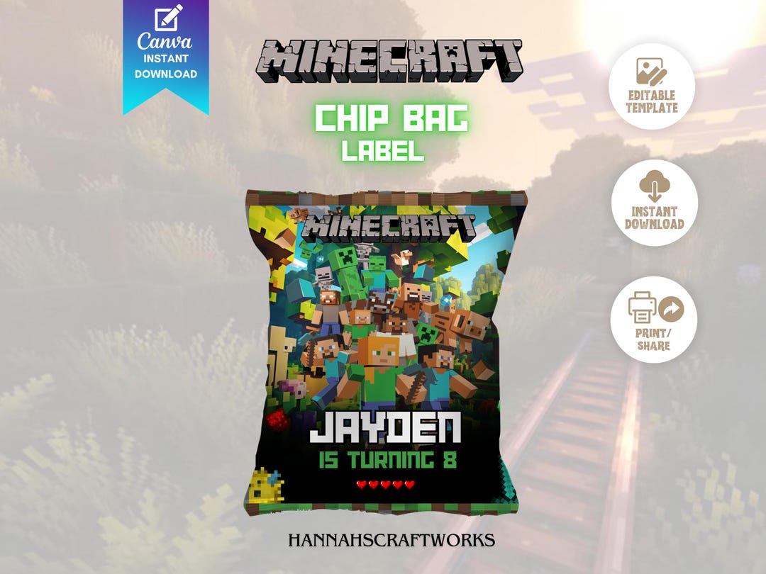 Editable Minecraft Chip Bag Label, Minecrafter Birthday, Printable ...