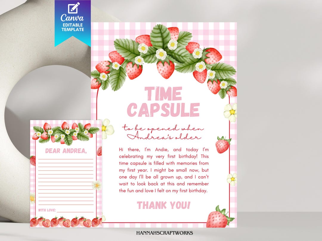 Editable Berry First Time Capsule Sign, Berry 1st Birthday Time Capsule, Strawberry Birthday ...