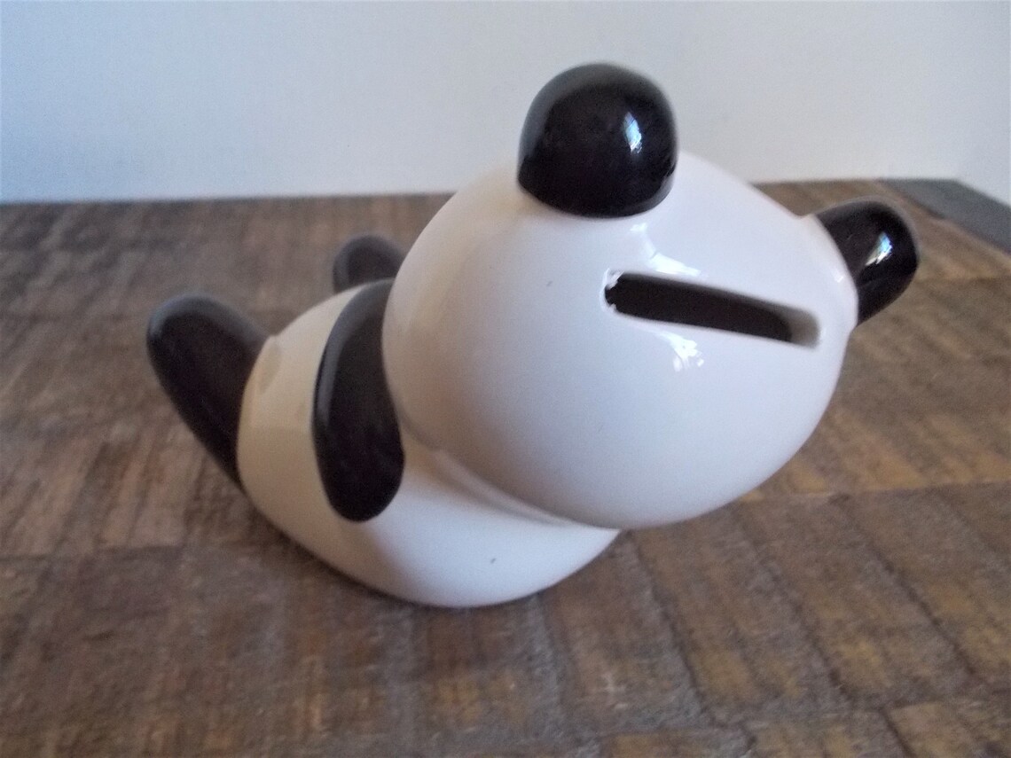 Vintage Little Ceramic Black and White Baby Panda Bank - Etsy