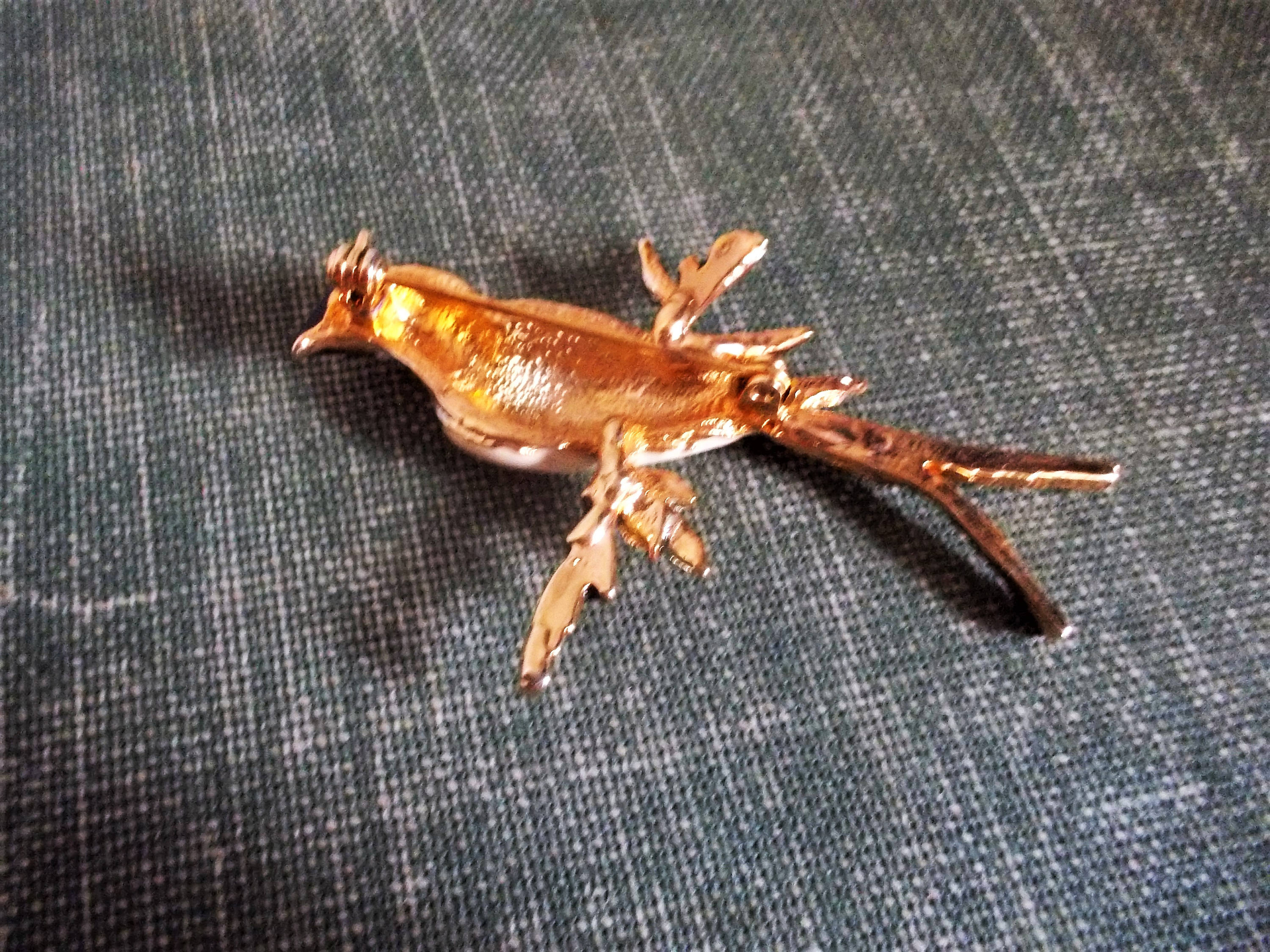 Vintage Gold Black and White Enameled Rhinestone Sparrow Pin | Etsy