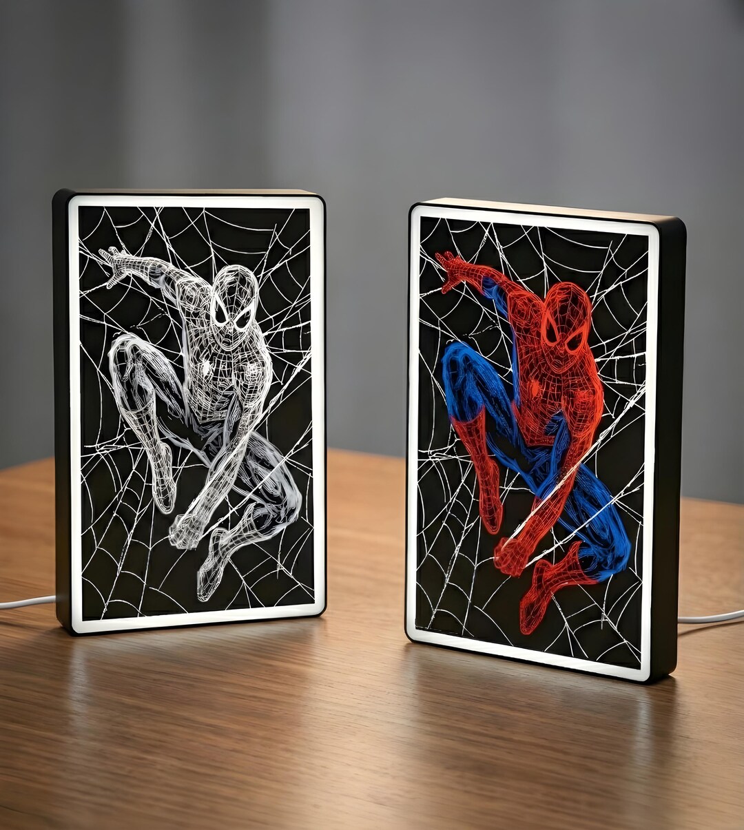 Spiderman LED Lightbox | 9" Superhero Desk Lamp | Wireframe Comic Art ...