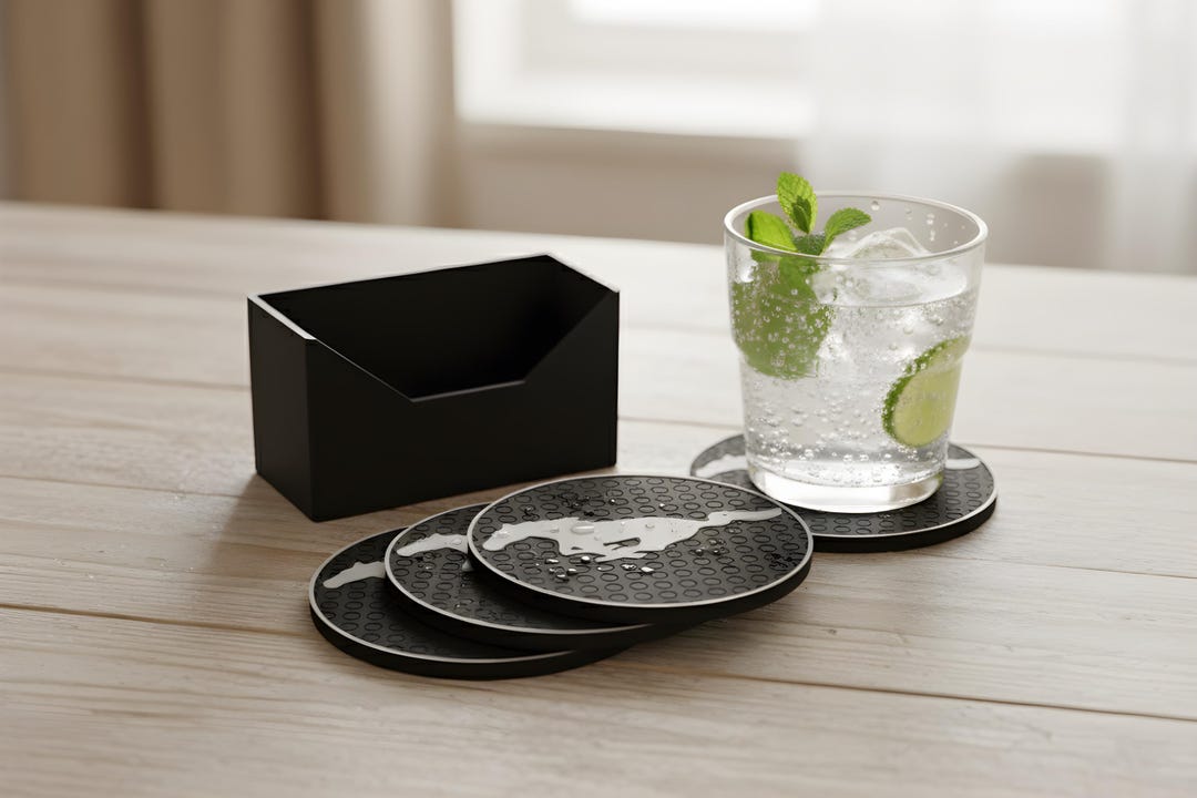 Gearhead Ford Mustang Coasters, Set of 4 With Holder, Mustang Logo ...