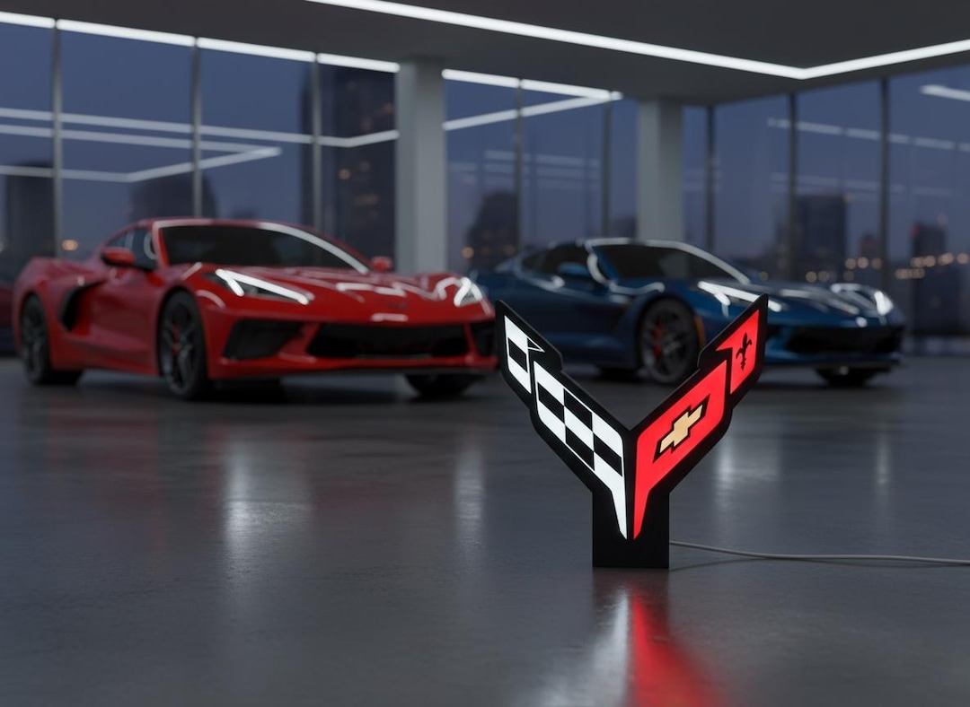 Gearhead Corvette C8 Logo LED Lightbox Sign | 3D Printed Automotive ...