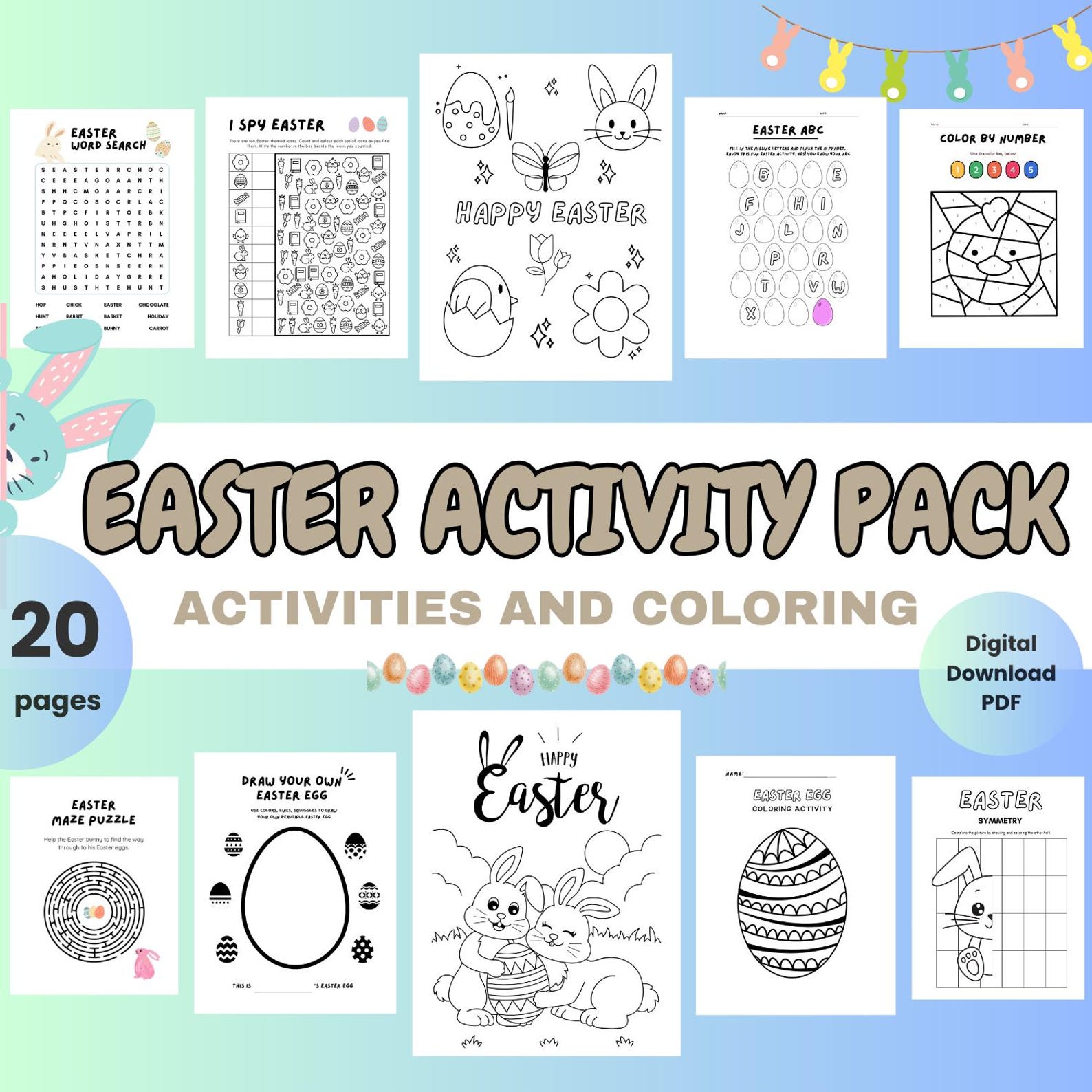 Easter Activity Pack: Coloring Pages, Maze, Word Search (digital ...