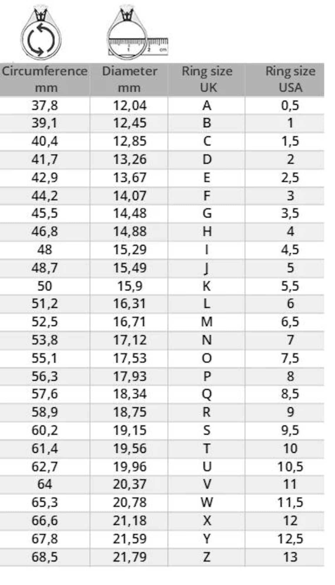 International Ring Size Chart | Printable Diamond Ring Sizer | Ring ...