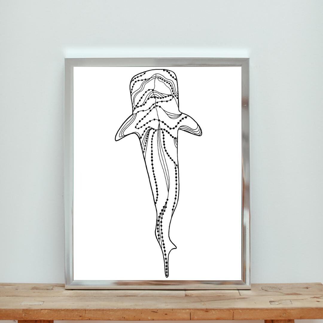 Whale Shark Line Art Wall Print - Etsy