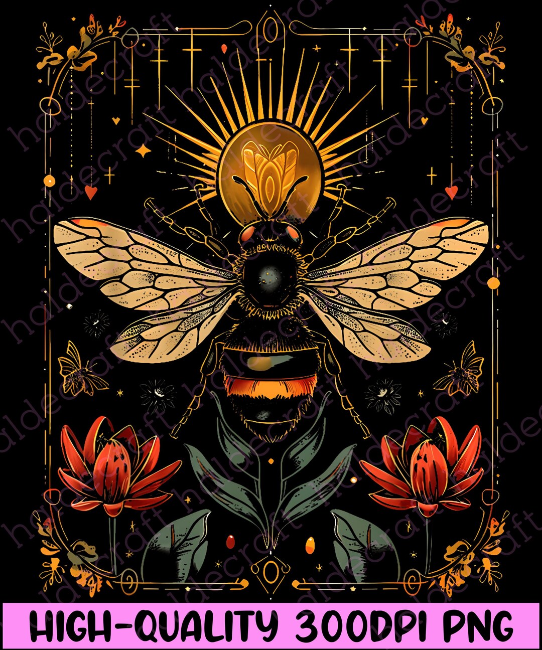 Vintage Bee Tarot Card Floral Bees Cottagecore PNG | Celestial Bee With ...