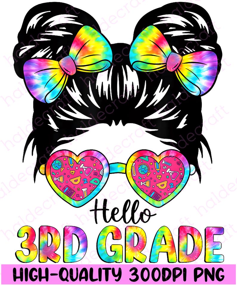 Hello 3rd Grade SVG PNG - Messy Bun Girl Back to School Design ...