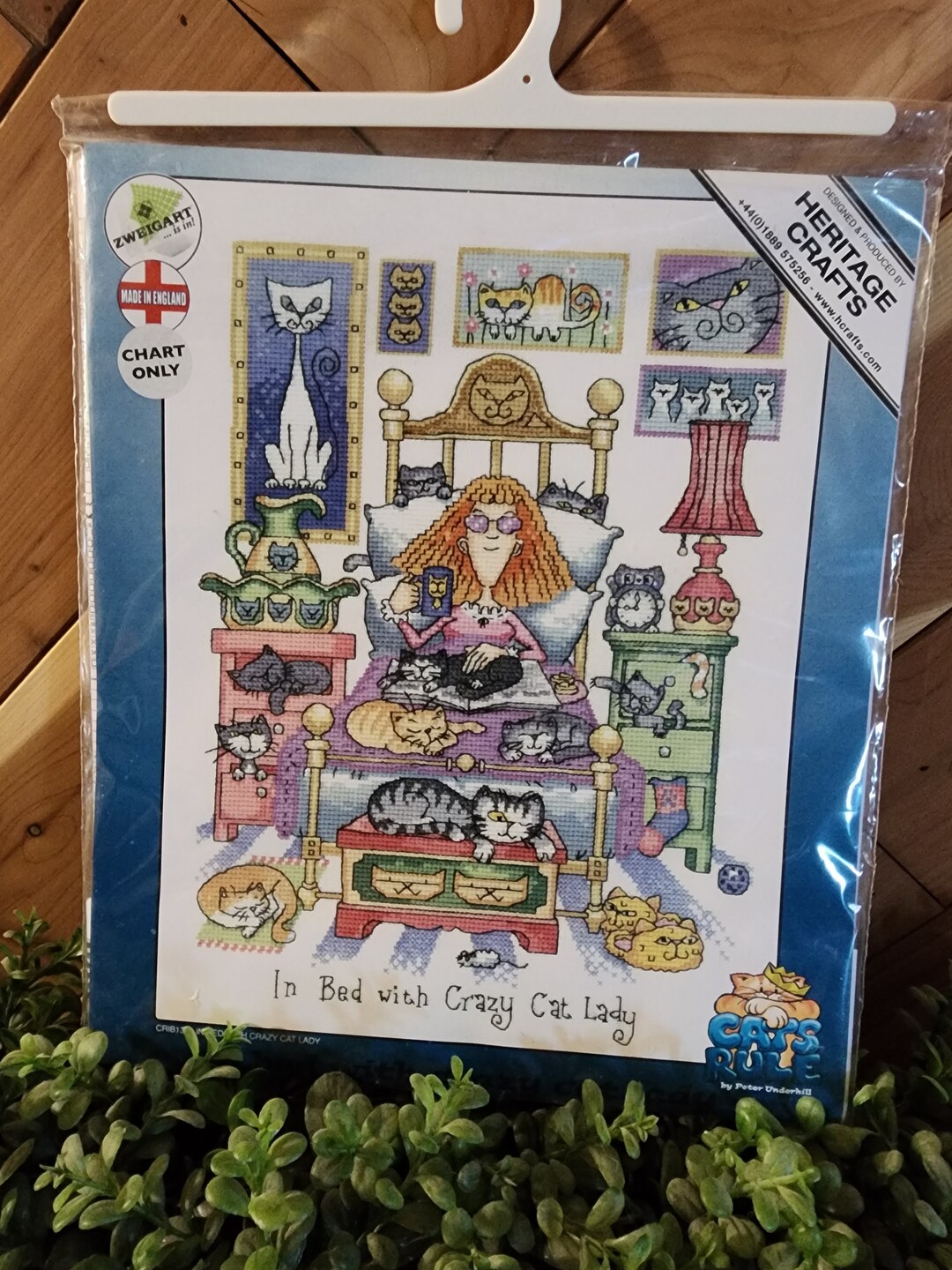 HERITAGE CRAFTS "in Bed With Crazy Cat Lady" Cross Stitch Pattern by Peter Underhill - - Etsy