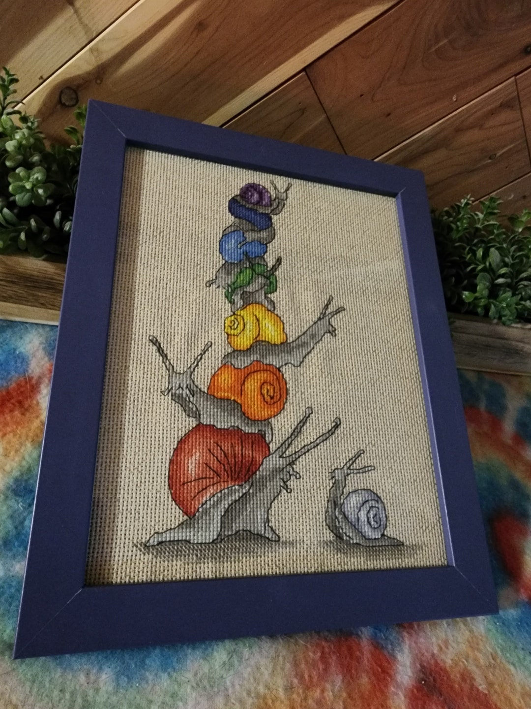 RAINBOW SNAILS Completed and Framed Cross Stitch - Etsy