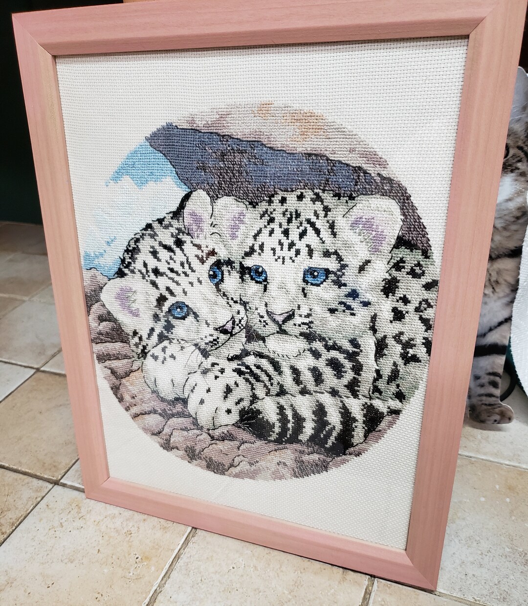 COMPLETED CROSS STITCH - Two White Snow Leopard Cubs - - Etsy
