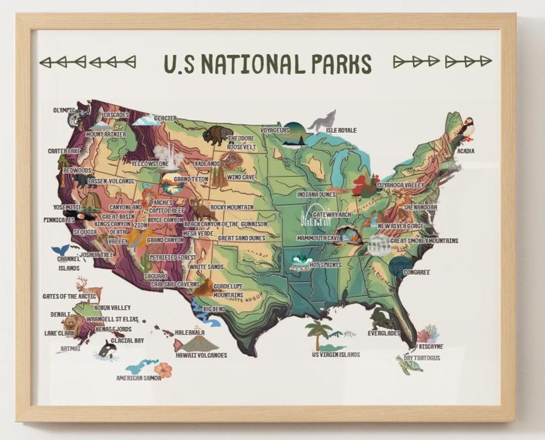 US National Parks Typography Map Digital Print | Adventure Wall Art ...
