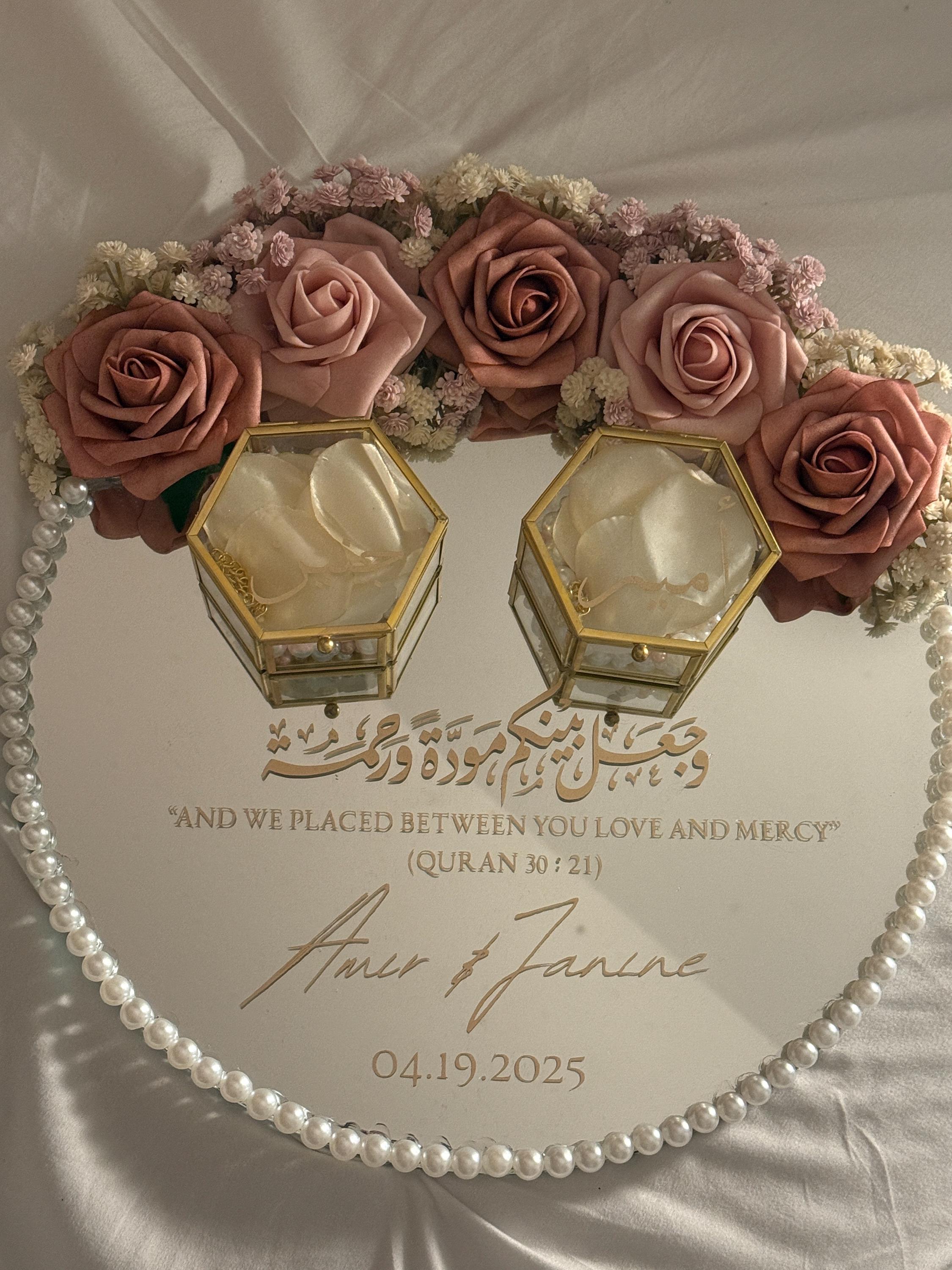 Personalized Floral Mirror Nikkah Islamic Ring Tray | Muslim Gifts ...