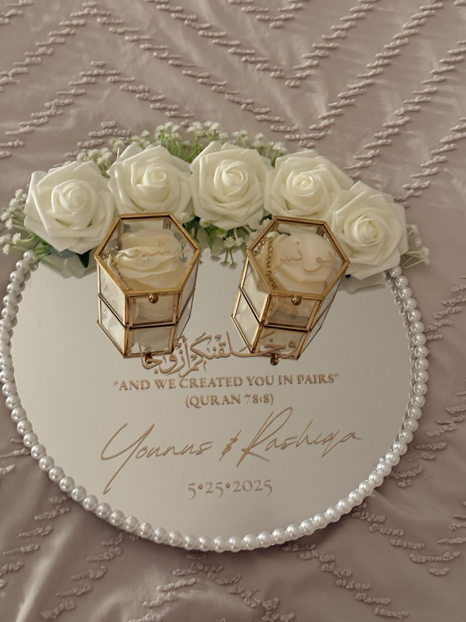 Personalized Floral Mirror Nikkah Islamic Ring Tray | Muslim Gifts ...