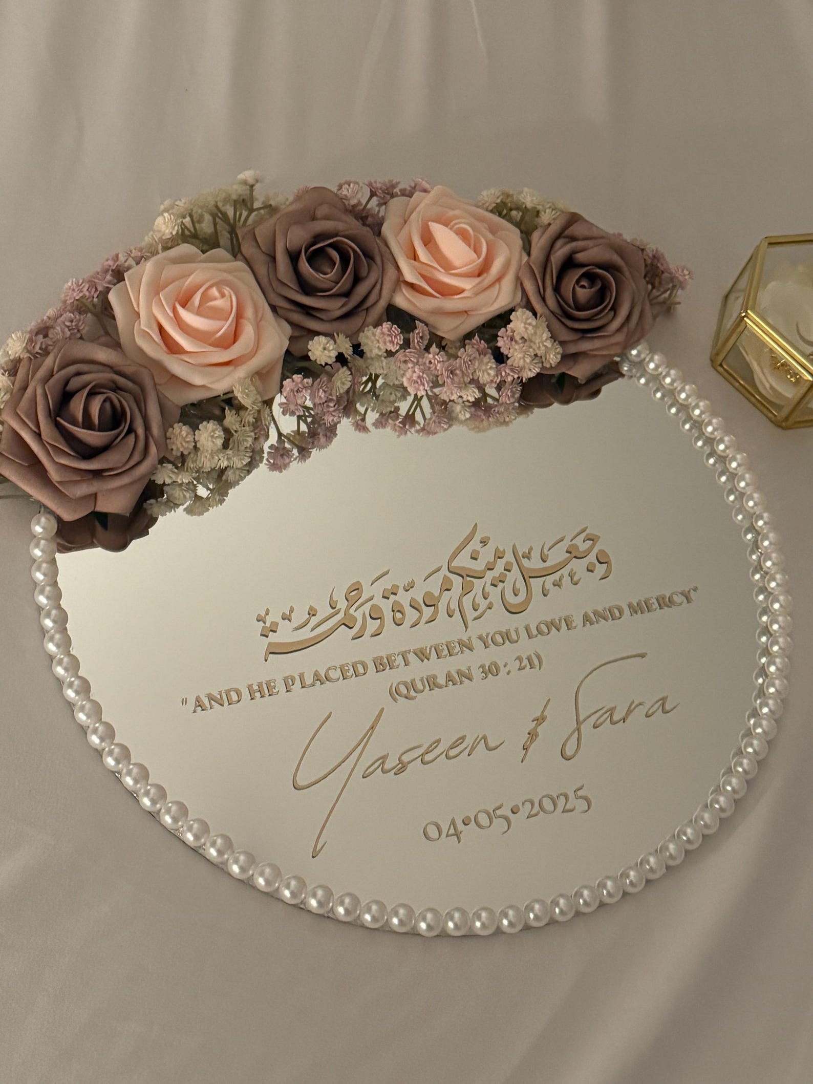 Personalized Floral Mirror Nikkah Islamic Ring Tray | Muslim Gifts ...