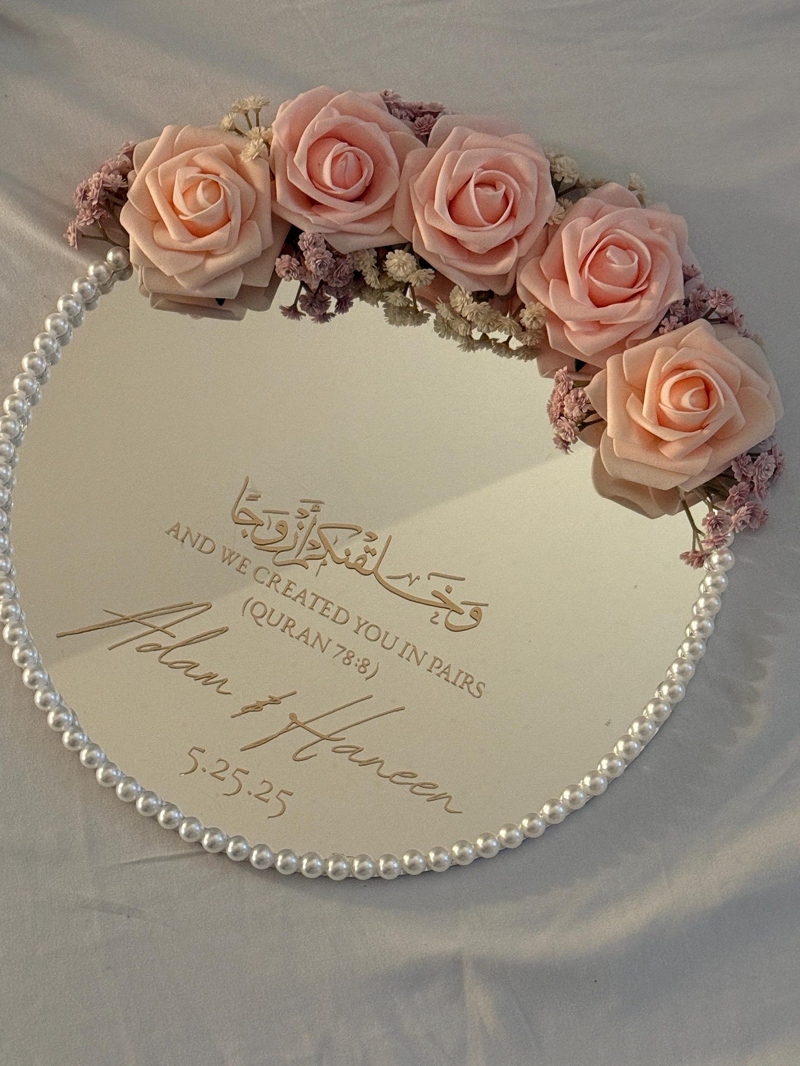 Personalized Floral Mirror Nikkah Islamic Ring Tray | Muslim Gifts ...
