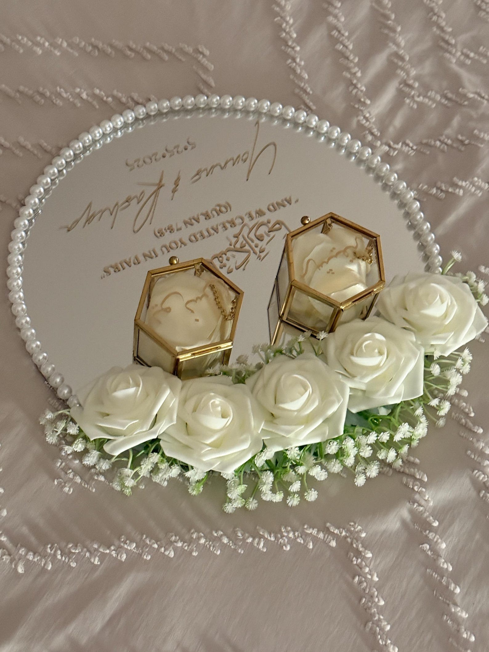 Personalized Floral Mirror Nikkah Islamic Ring Tray | Muslim Gifts ...