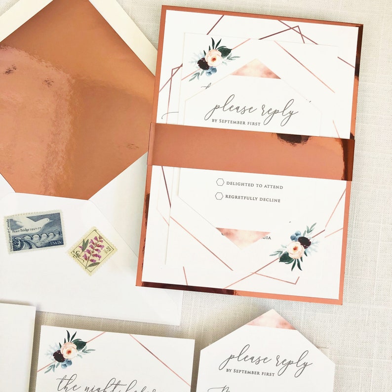 Copper Geometric Wedding Invitation Set Sample Geometric - Etsy