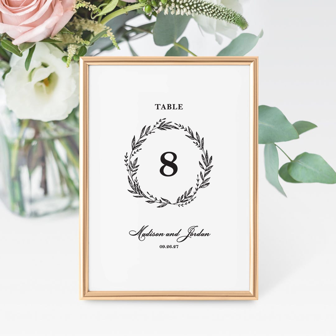 Classic Wreath Table Numbers - Classic Table Number Cards - Wedding ...