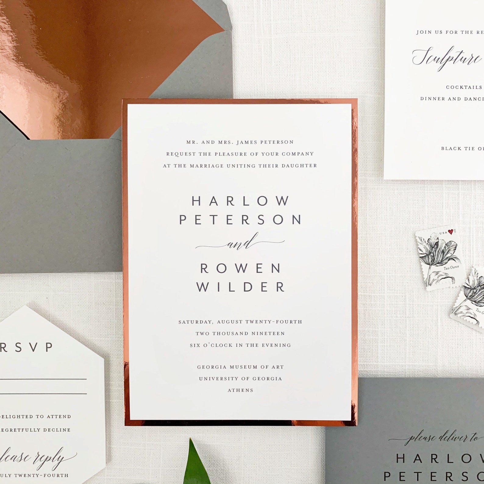 Copper and Grey Modern Wedding Invitation Set Sample - Copper ...