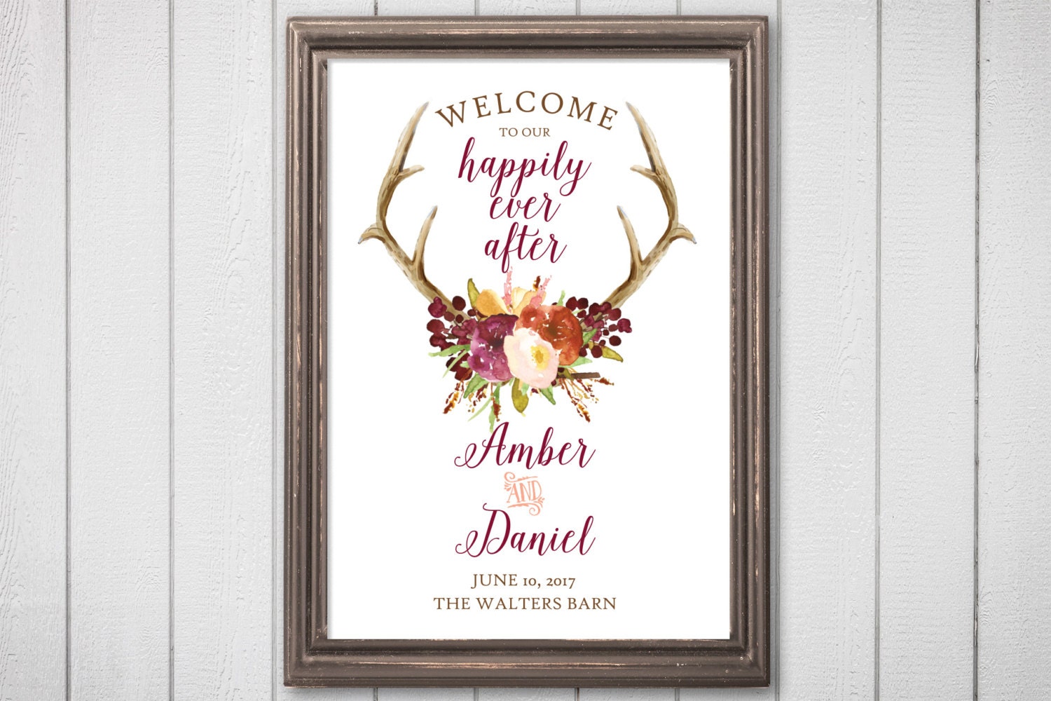 Boho Wedding Sign Wine Floral Antler Wedding Sign Rustic | Etsy