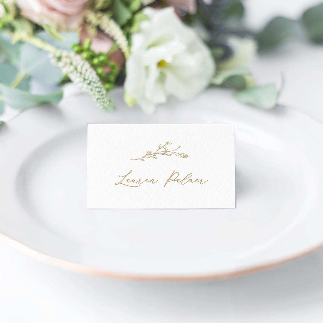 Gold Crest Place Cards With Printed Guest Names - Gold Crest Escort ...