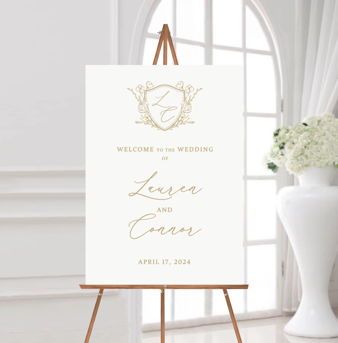 Gold Crest Wedding Welcome Sign - Classic Wedding Welcome Sign - Crest ...