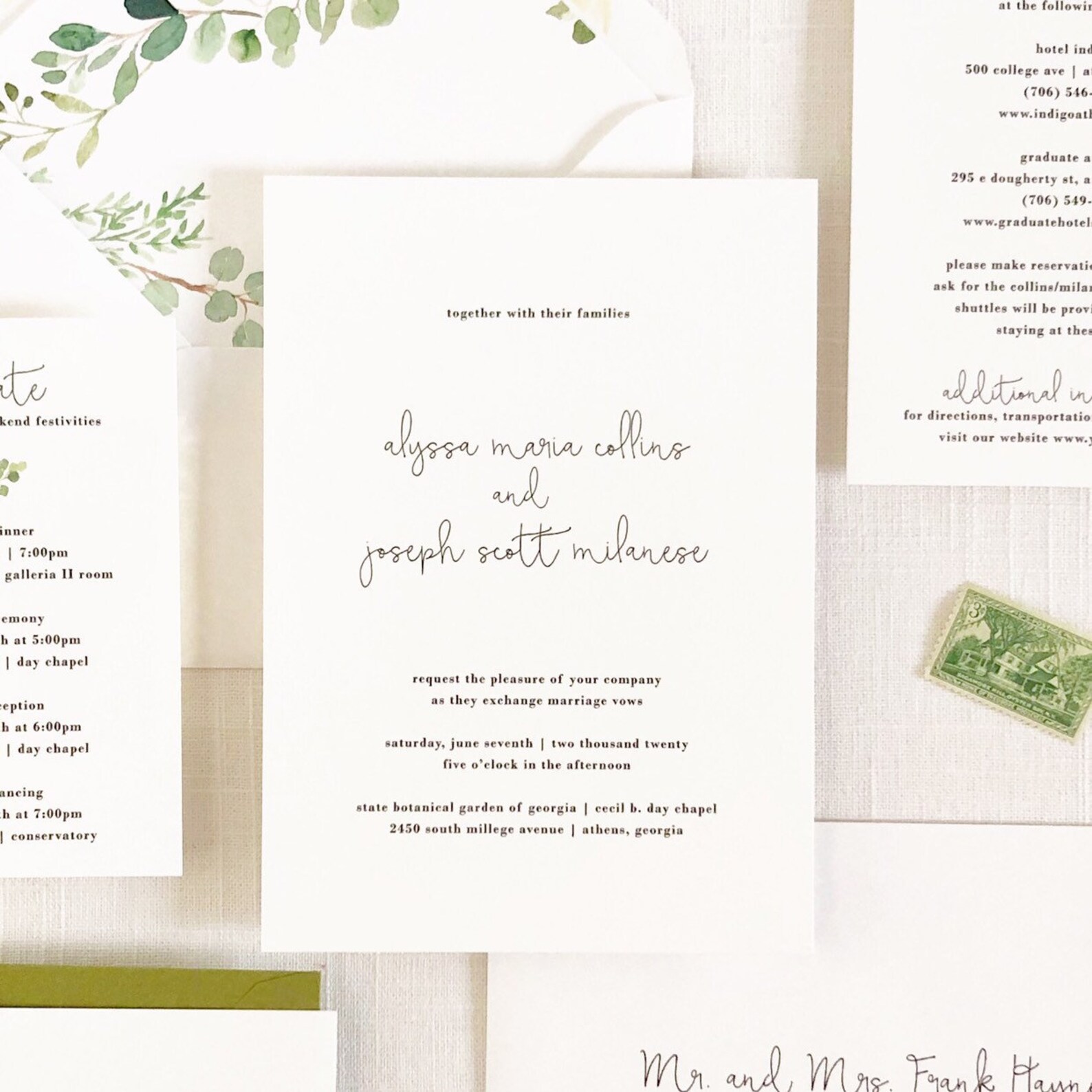 Minimal Greenery Wedding Invitations Fun Modern Wedding | Etsy