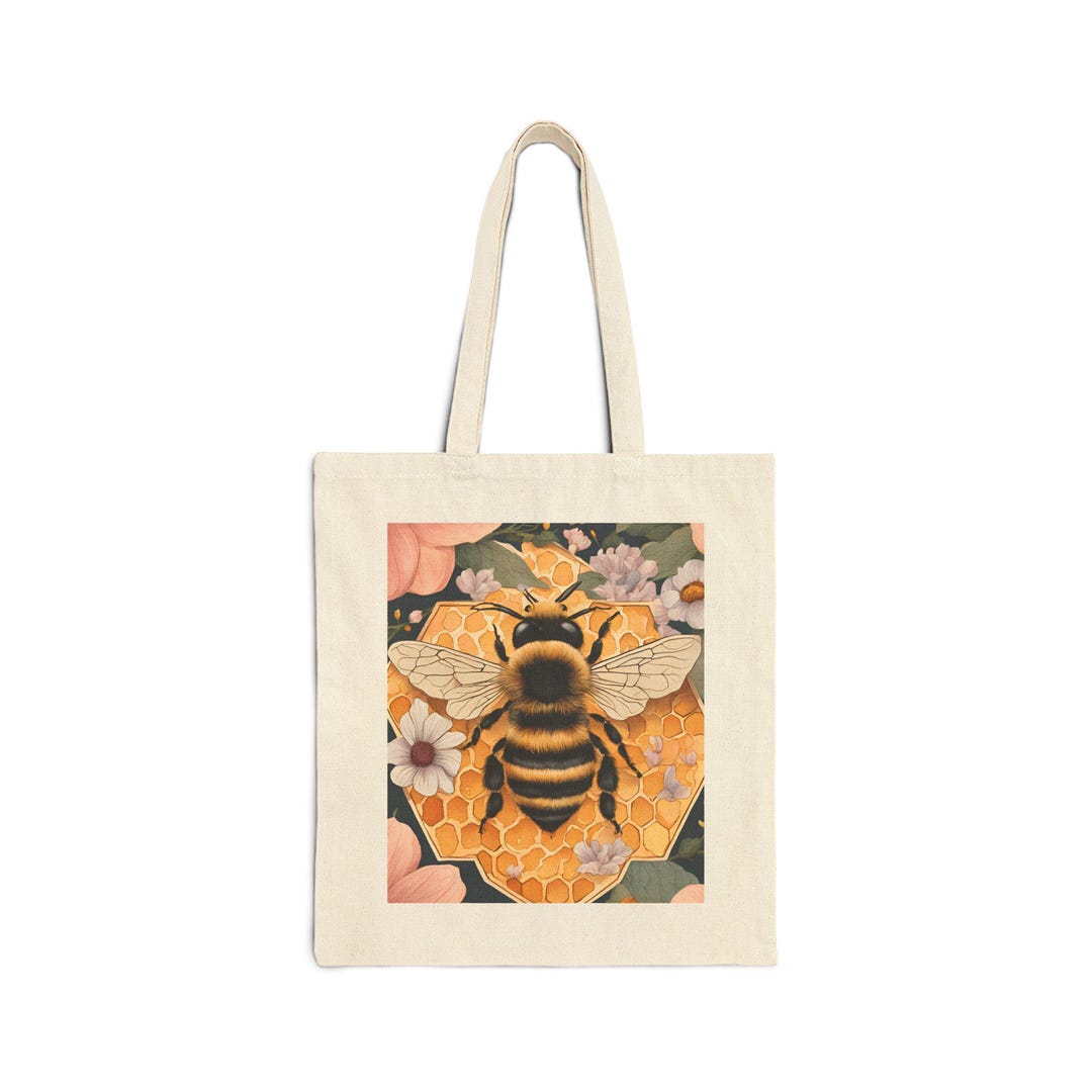 Bee-themed Cotton Canvas Tote Bag, Eco-friendly Shopper Bag, Nature ...
