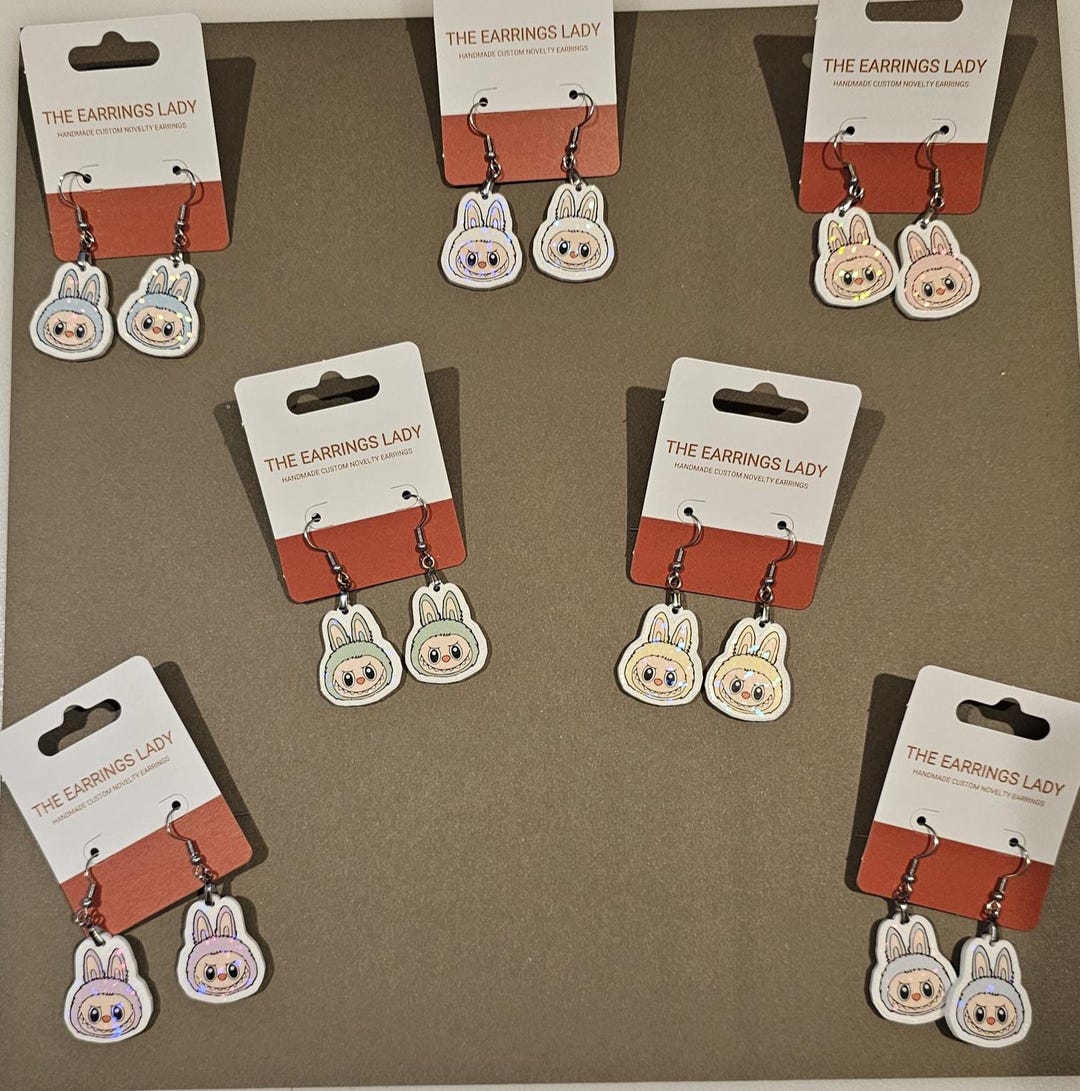 Labubu Head Sparkle Earrings: Hypoallergenic Hooks, Free Stickers - Etsy