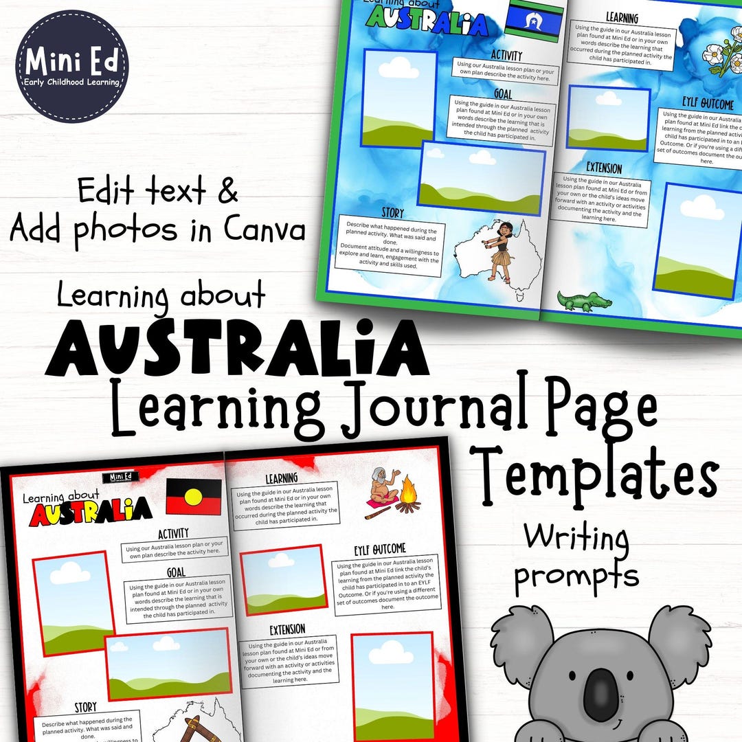 Australia Themed Learning Journal Page Templates for Child Portfolios ...