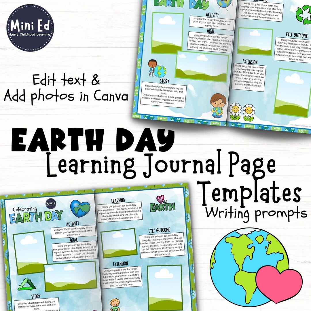 Earth Day Themed Learning Journal Page Templates for Child Portfolios ...