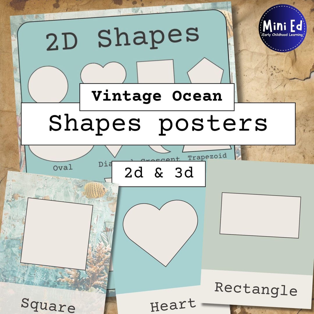 Vintage Ocean | Shapes Posters | 2d 3d | Classroom Decor | Flashcards ...
