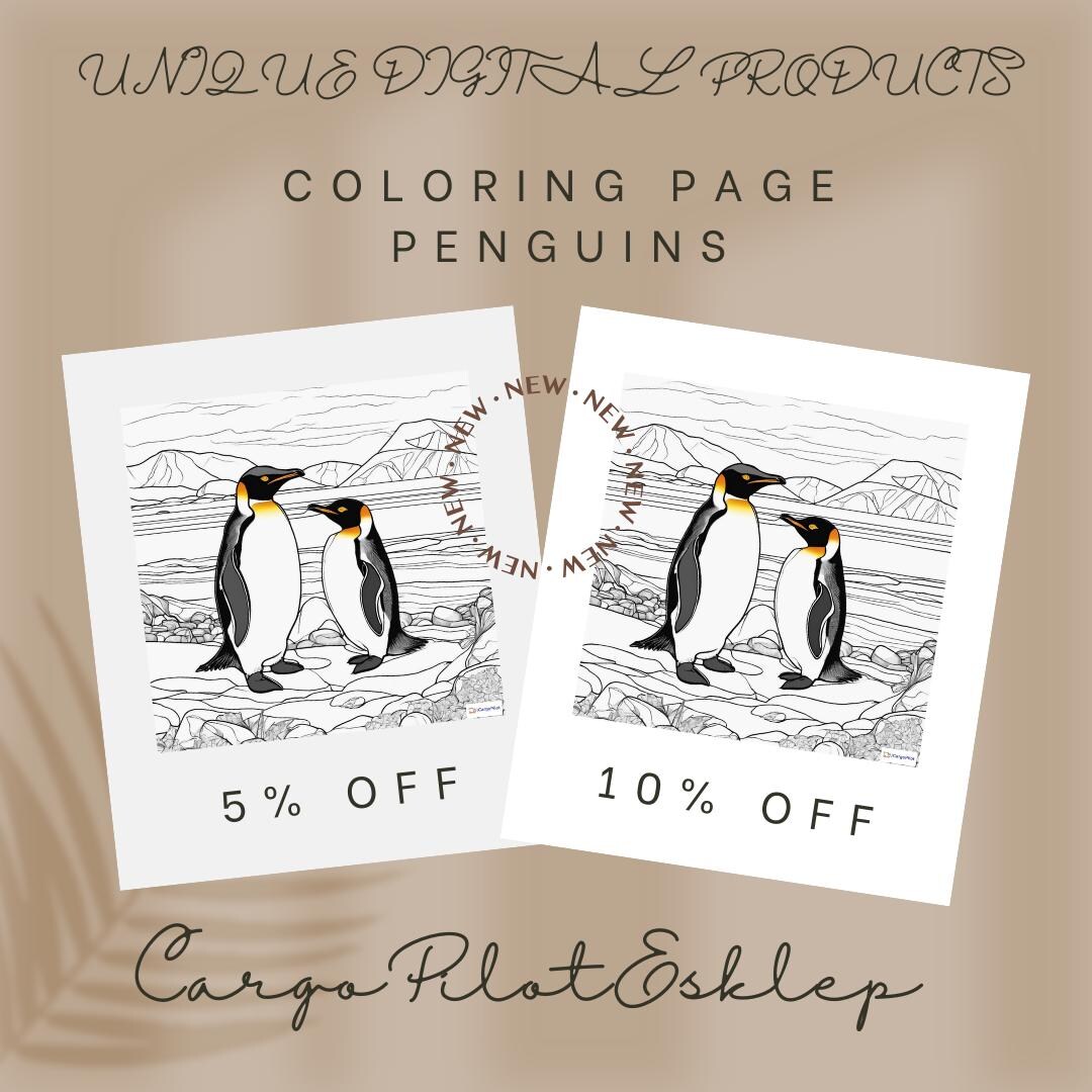 PENGUINS Coloring Page. Black and White Drawing in a Digital File for ...