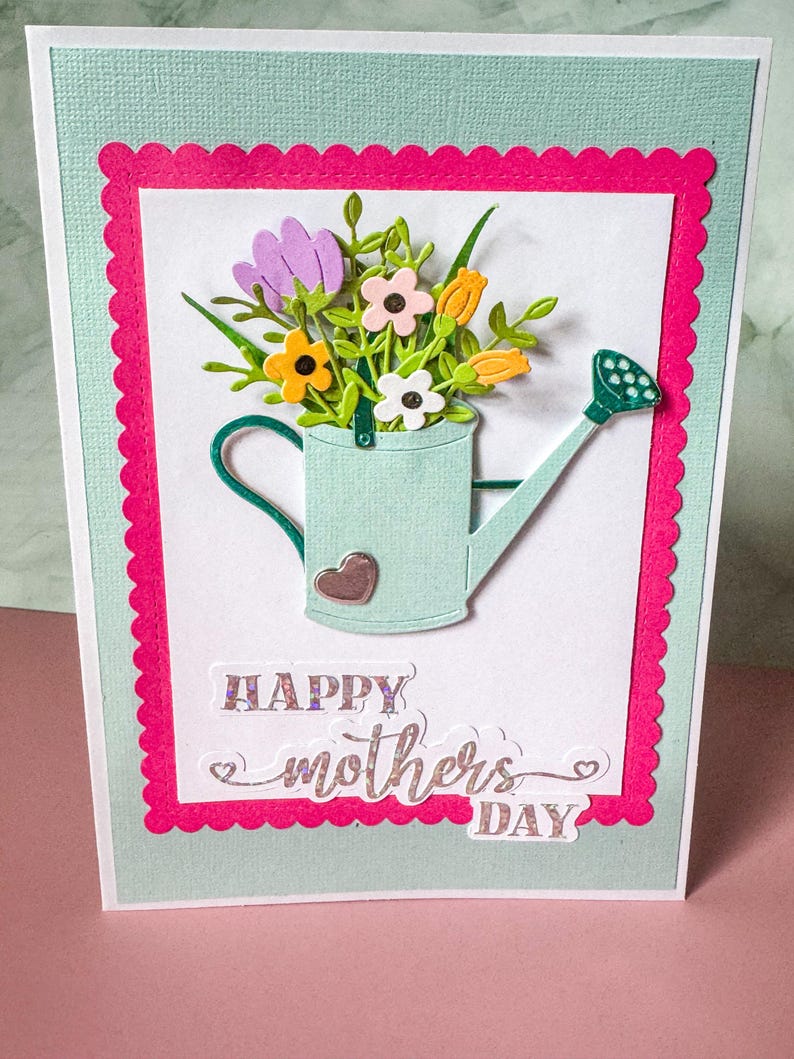 Handmade Mother’s Day Card – Watering Can With Flowers – Unique Floral ...
