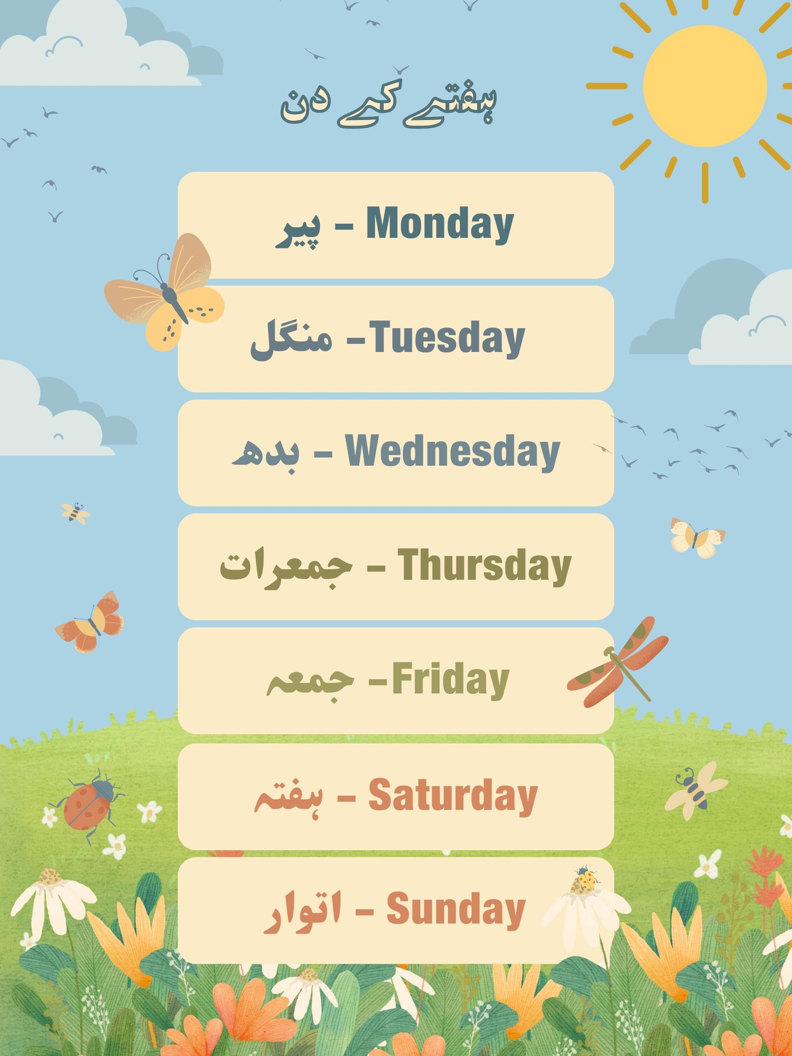 Days of Week in Urdu - Etsy