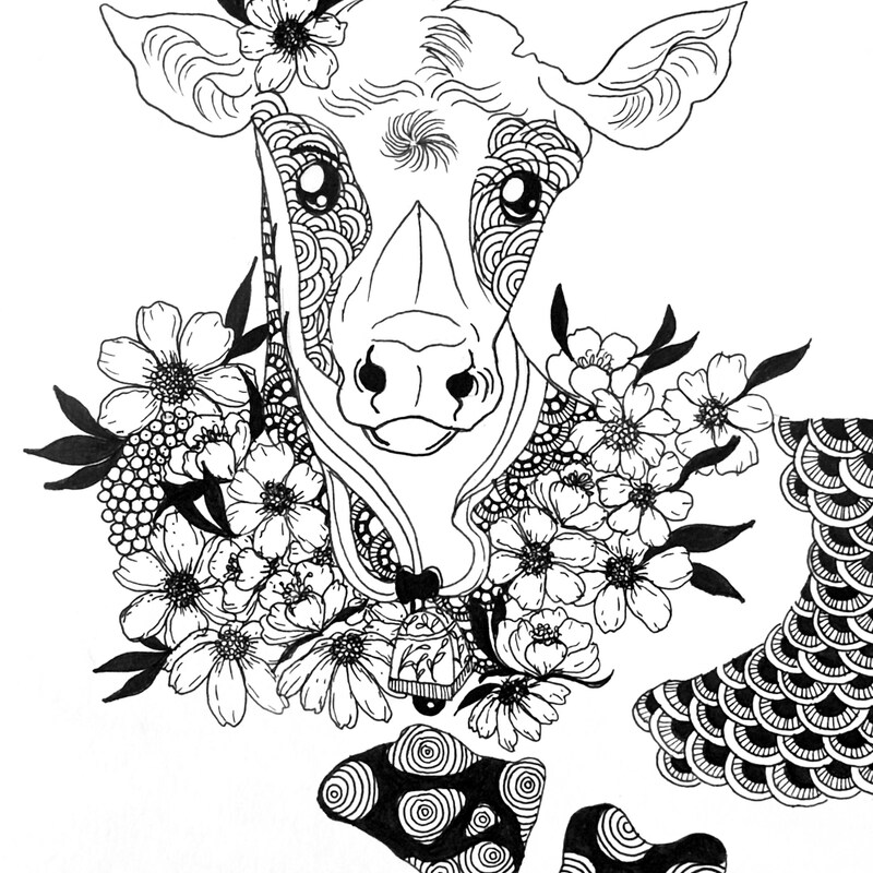 Zentangle Cow - Etsy