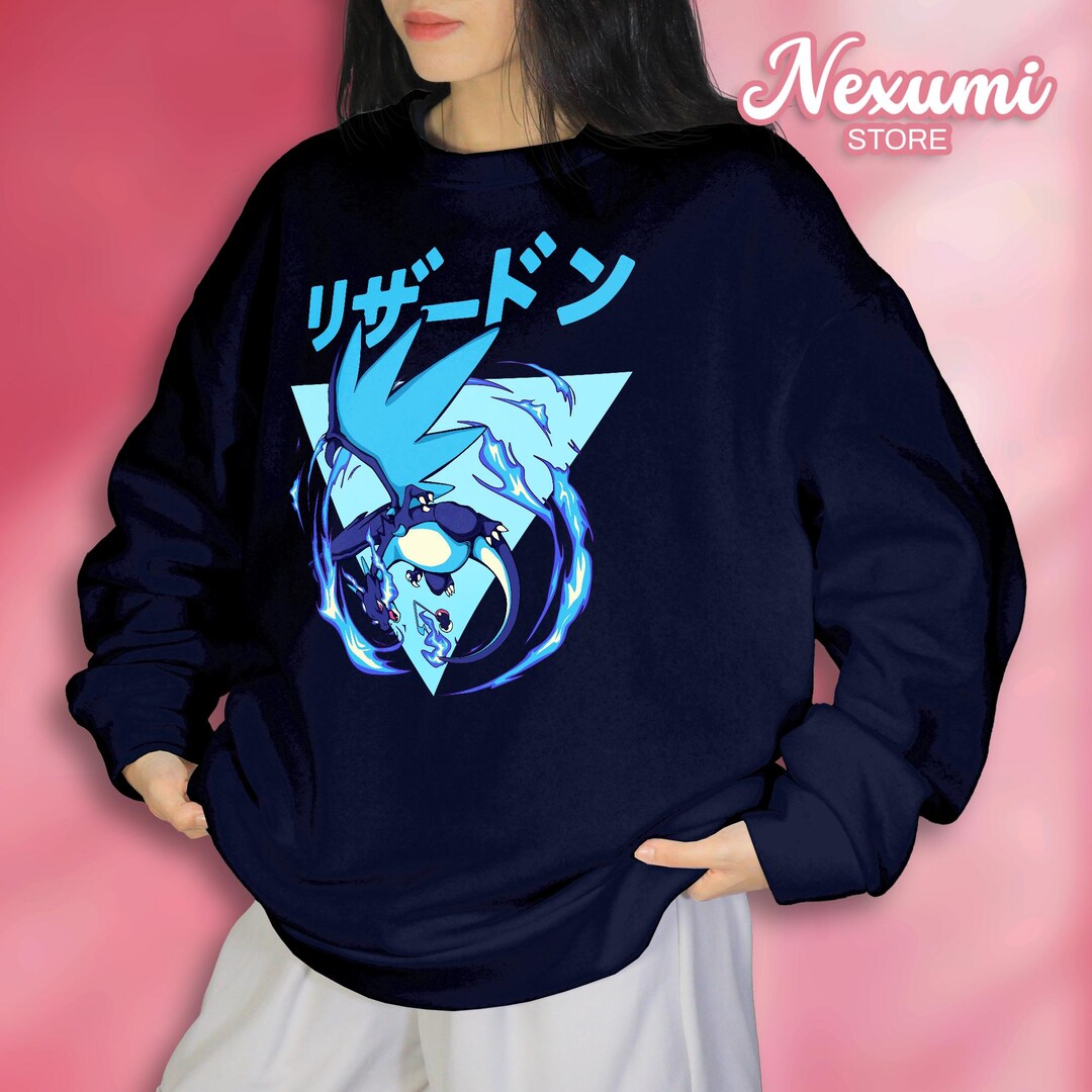 Mega Charizard X Sweatshirt Hoodie - Blue Flame Anime Fire Dragon ...
