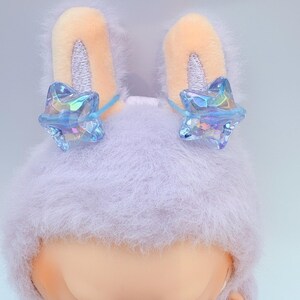 Blue Holographic Star Labubu Earrings – Adjustable, Non-pinch Cute Doll ...