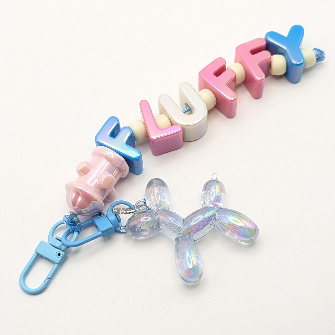 FLUFFY Dog Name Tag Charm Cute Balloon Dog Keychain Pet Accessory Clip ...