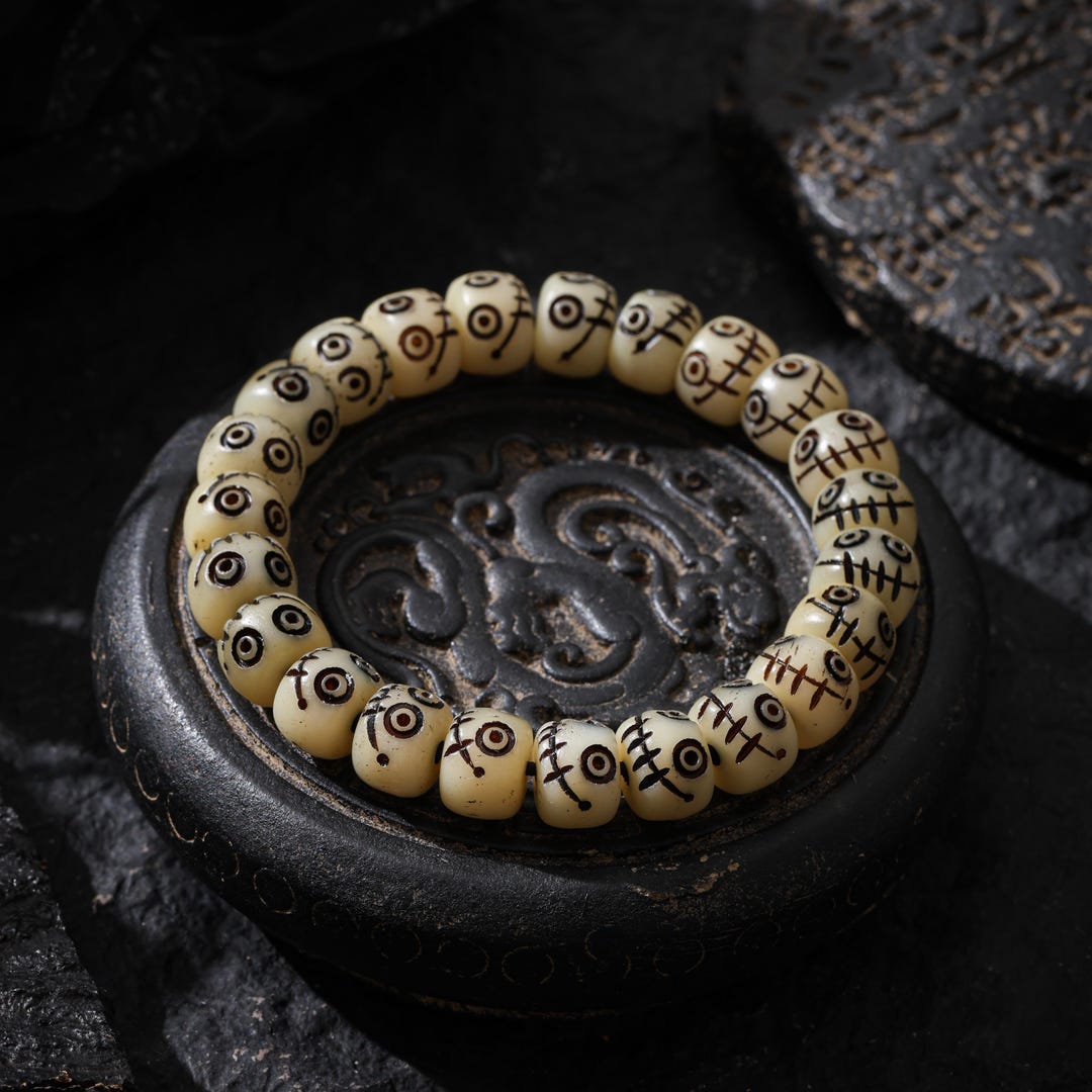 AURA DEER Yak Bone “smiling Fool” Bracelet Mala Beads Courage & Joy in ...