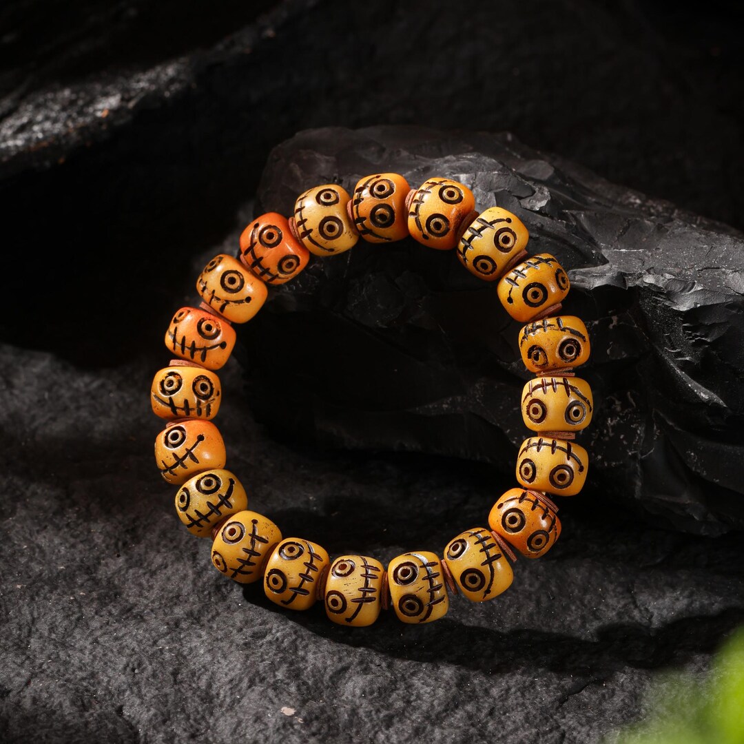 AURA DEER Yak Bone “smiling Fool” Bracelet Mala Beads Courage & Joy in ...